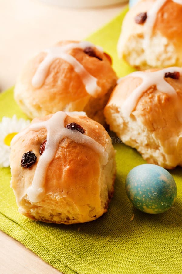 Hot Cross Bun, Speckled Easter Eggs Tulip Stock Photo - Image of bread ...