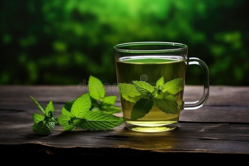 Hot Cup of Peppermint Tea with Fresh Mint Leaves on a Wooden Table ...