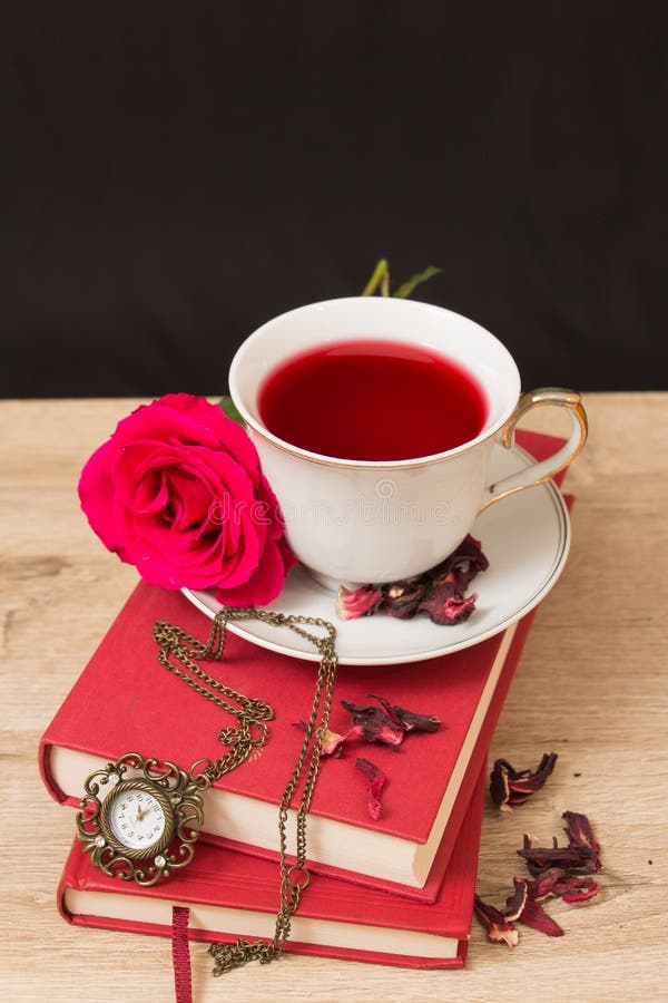 Hot Cup of Red Tea and Books Stock Photo - Image of caces, beverage ...