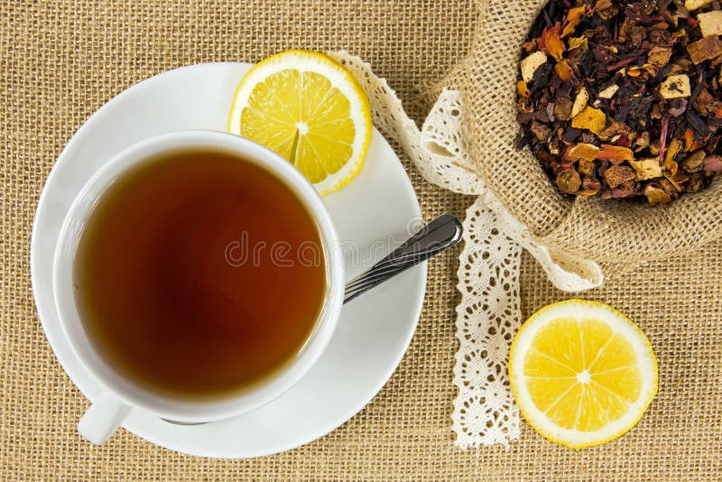 Hot Cup of Tea and Dry Herbal Leaves Stock Photo - Image of citrus ...