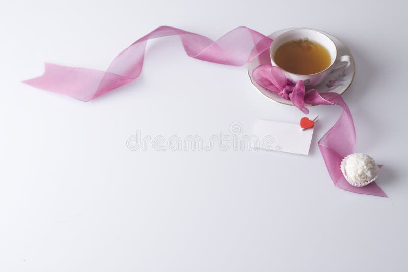 Hot Cup of Tea with Love Note and Cookie Stock Image - Image of golden ...