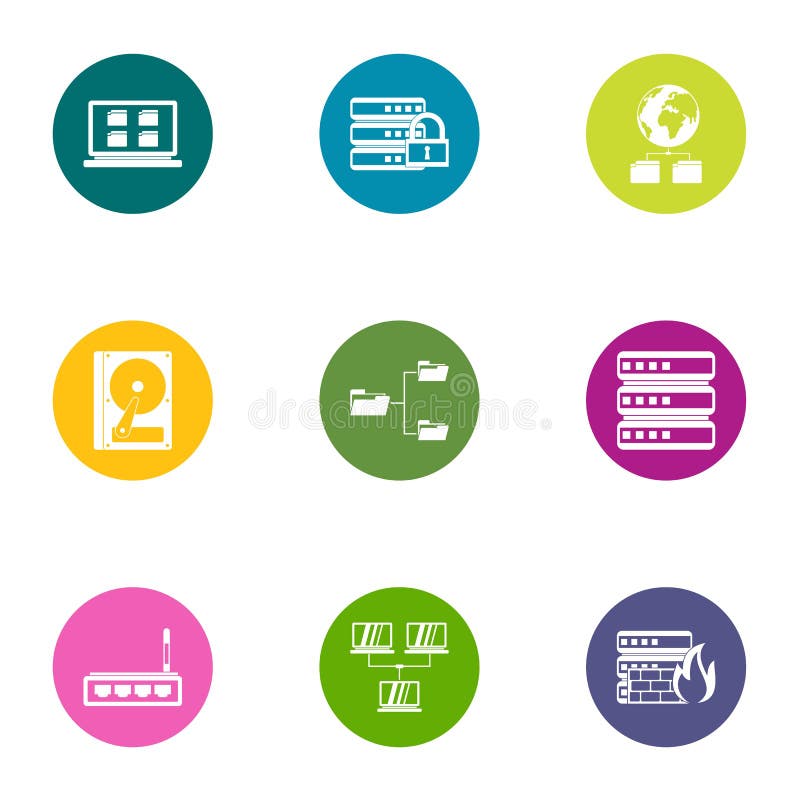 Hot Data Icons Set, Flat Style Stock Vector - Illustration of computer ...