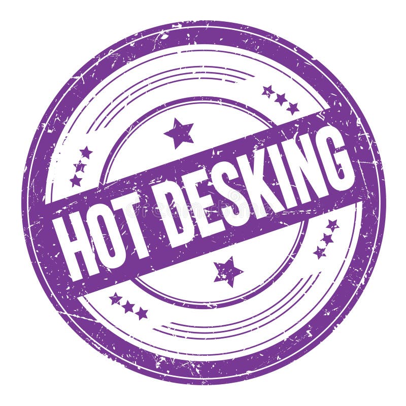 HOT DESKING Text on Violet Indigo Round Grungy Stamp Stock Illustration ...