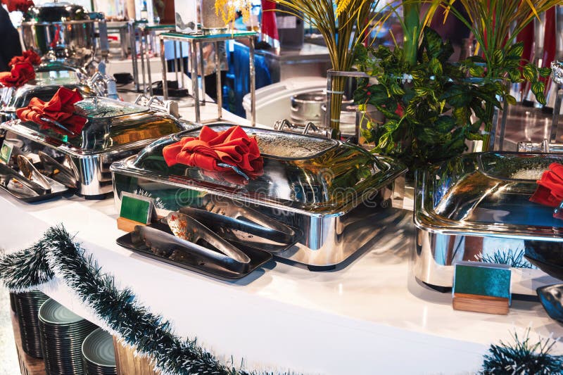 Hot Dishes in Trays on Buffet Table in Self-service Restaurant at the ...