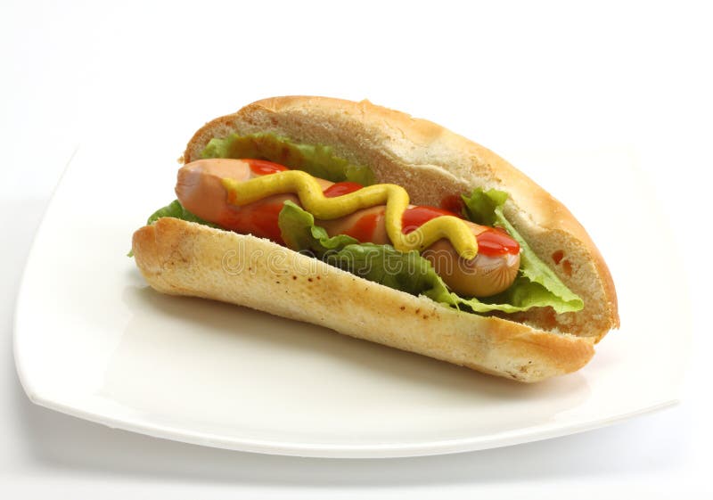 Hotdog/Hot Dog. Side-view on White Stock Image - Image of sausage, warm ...