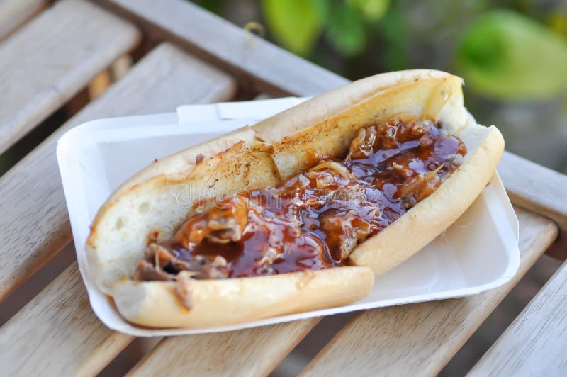 Hot Dog, Beef Roll or Beef Bread with Sauce Stock Photo - Image of ...