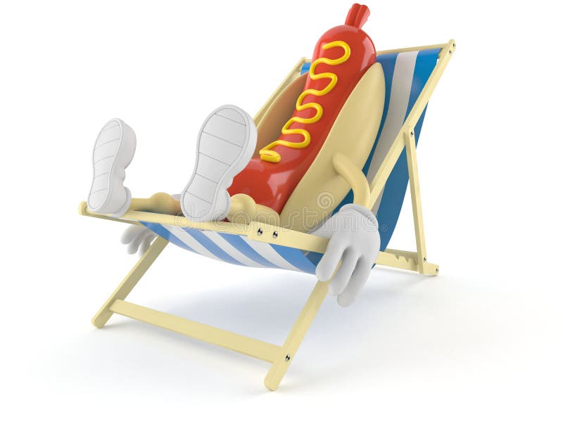 Hot Dog Character Lying on Deck Chair Stock Illustration - Illustration ...