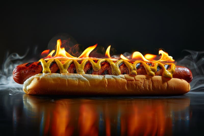 Hot Dog with Fiery Flames and Smoke Stock Illustration - Illustration ...