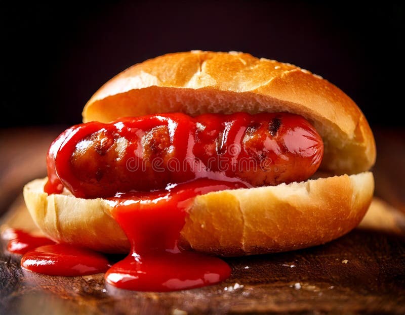 A Hot Dog with Ketchup on it Stock Image - Image of bread, meat: 357609599