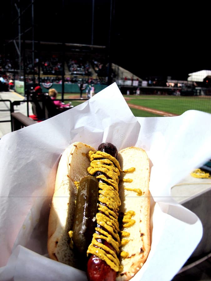 Hot dog loaded at ballpark stock image. Image of ballpark - 119171223