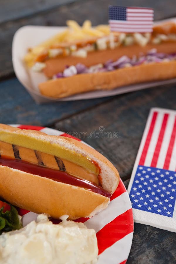 Hot Dog Served in Plate with 4th July Theme Stock Photo - Image of ...