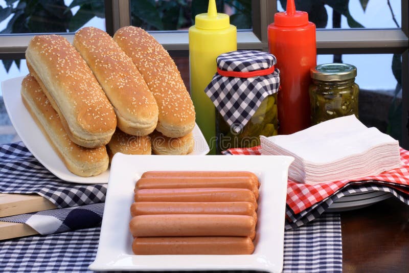 Hot Dogs on 4th of July Picnic Table Stock Image - Image of july ...