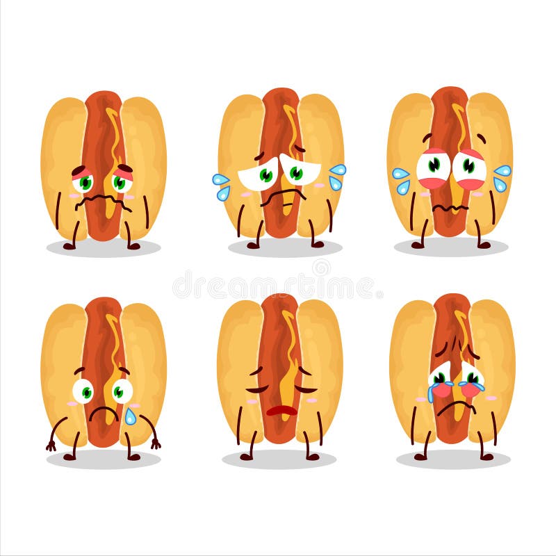 Hot Dogs Cartoon Character with Sad Expression Stock Vector ...
