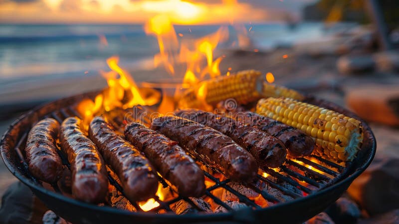 Grilling Hot Dogs and Corn on the Cob Stock Photo - Image of ...