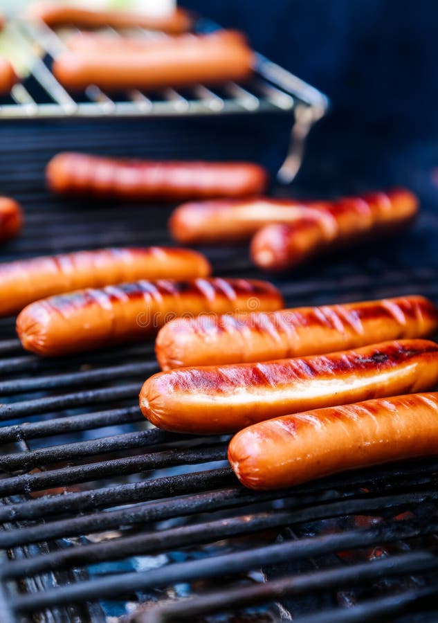 Hot Dogs with Perfect Grill Marks on a Backyard Barbecue Stock Photo ...
