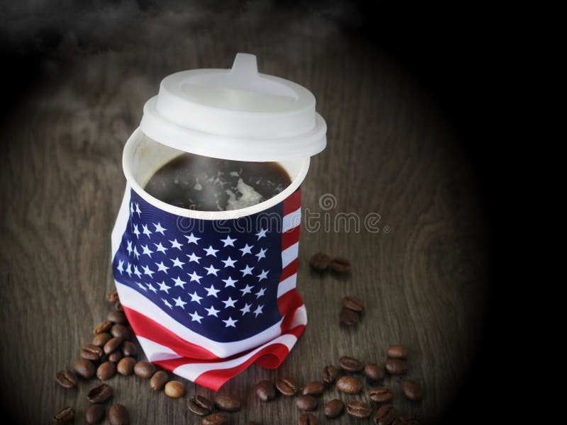 Hot Drink with USA Flag on Wooden Background Stock Photo - Image of ...