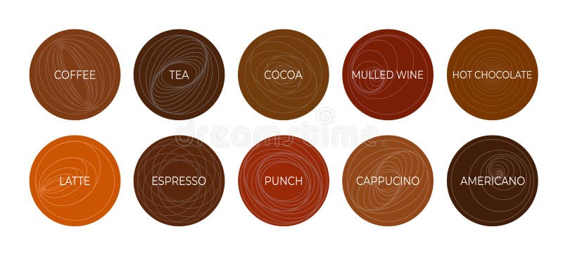 Hot Drinks Labels. Coffee, Cocoa, Latte, Hot Chocolate and Others ...