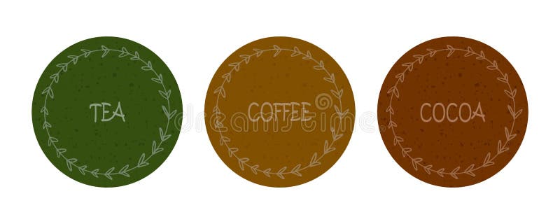 Hot Drinks Labels. Tea, Coffee, Cocoa. Round Labels or Stickers with a ...