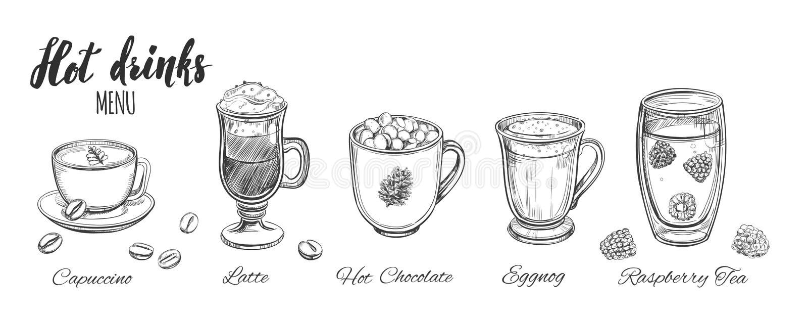 Hot Drinks Winter Menu. Design Template Includes Different Hand Drawn ...
