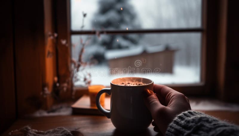 Hot Drinks on a Rustic Table Indoors Generated by AI Stock Illustration ...