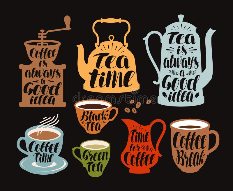Hot Drinks, Tea, Coffee Label Set. Collection Decorative Elements for ...