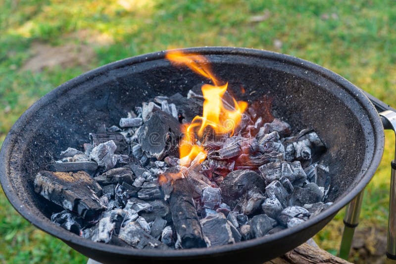 Hot Empty Portable Barbecue BBQ Grill with Flaming Fire and Ember ...