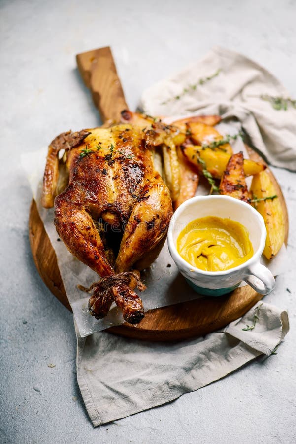 Hot English Mustard Roast Chicken with Potatoes Stock Image - Image of ...