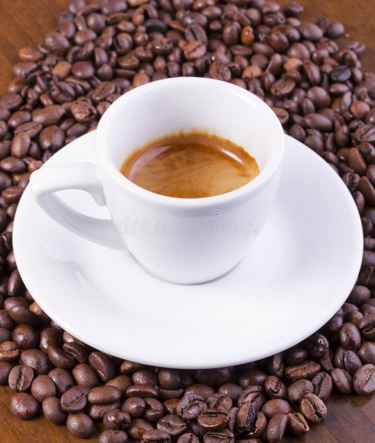 Hot Espresso on Coffee Beans Stock Image - Image of brown, white: 22012075