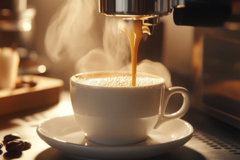 Hot Espresso Flowing from a Coffee Machine into a Cup Stock Image ...