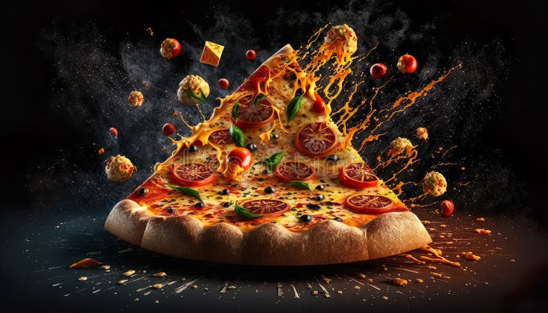 Hot Exploding Pizza, Flying Topings Food Design - Generative AI Stock ...