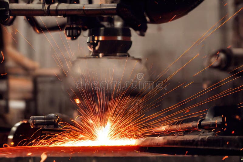 Hot Fiery Spray Flying from Metal during Welding Process. Stock ...