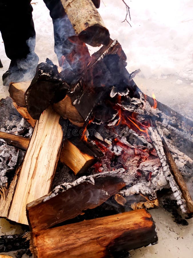 A Hot Fire, Burning Wood and Making Red Coals and Embers Stock Photo ...