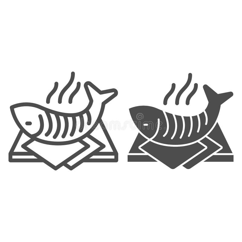 Hot Fish on Cutting Board Line and Solid Icon, Seafood Concept, Hot ...