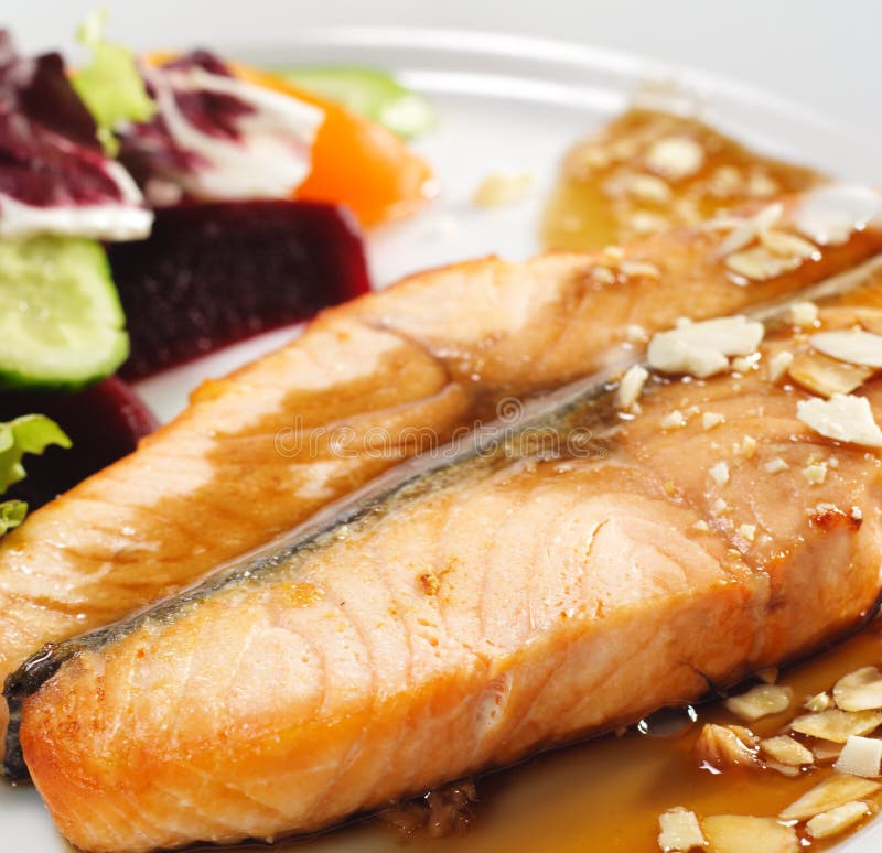Hot Fish Dishes - Salmon Steak Stock Photo - Image of fillet, vegetable ...