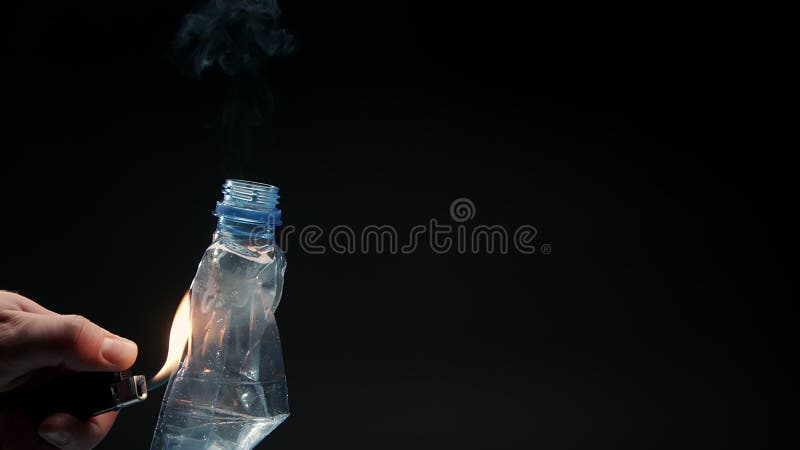 Hot Flame Burns Destroys Isolated Bottle Against Black Background Stock ...