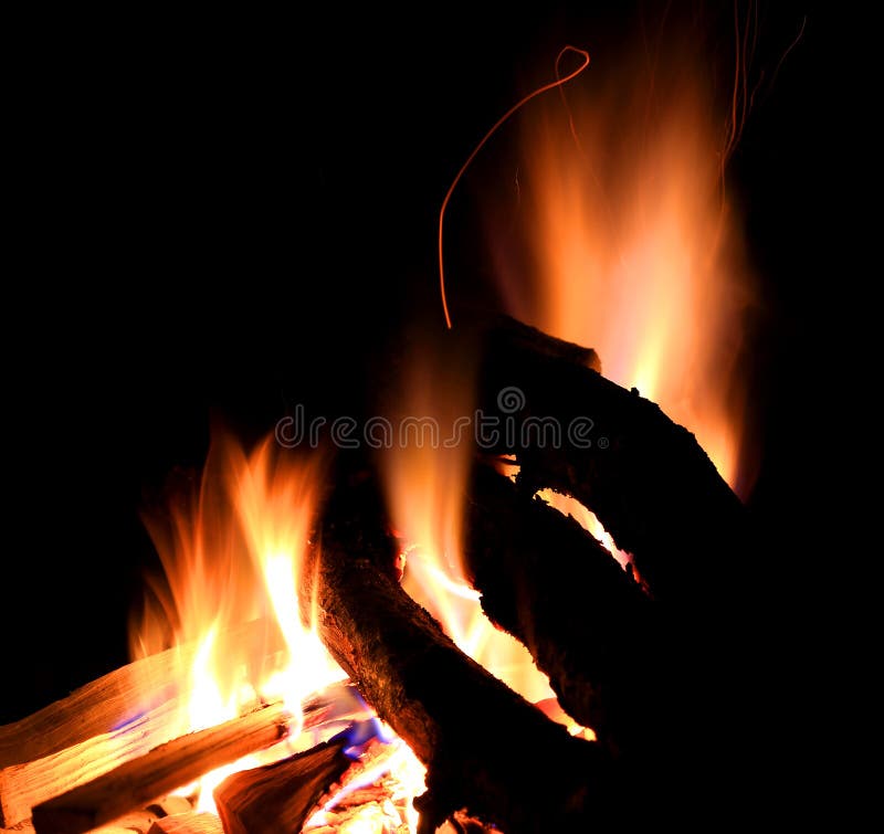 Flame of Fire on Burning Wood Stock Photo - Image of woodpile, barbecue ...