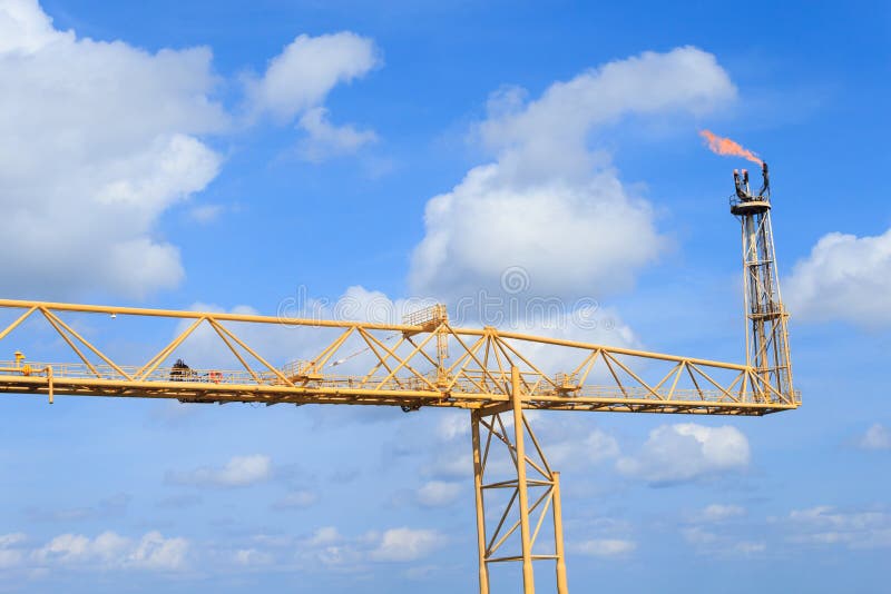 Hot Flare Boom and Fire on Offshore Platform Stock Image - Image of ...