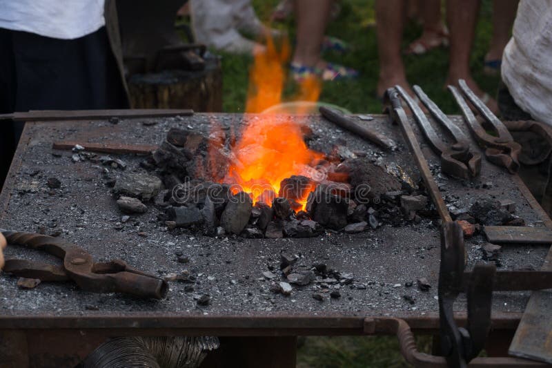 Hot Forge and Blacksmith Tools Stock Photo - Image of redhot, black ...