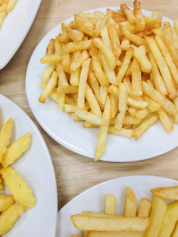 Hot French Fries Served on White Dish Stock Photo - Image of salty ...