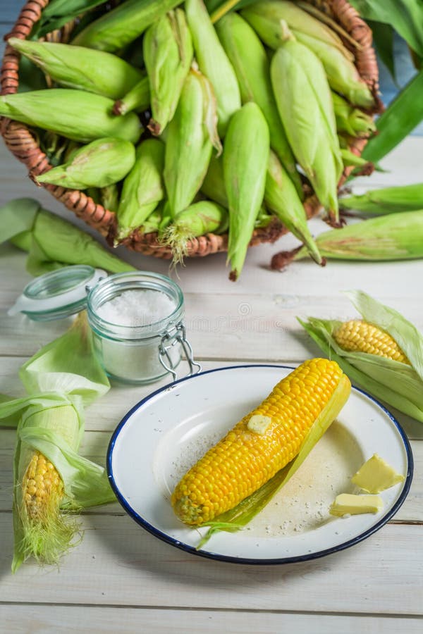 Fresh Hot Corn Served with Butter Stock Image - Image of cooking, corn ...