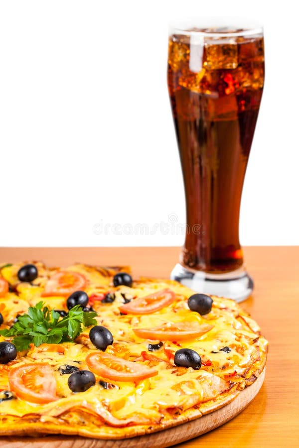 Hot Fresh Pizza and Glass of Coca Cola Stock Image - Image of meal ...