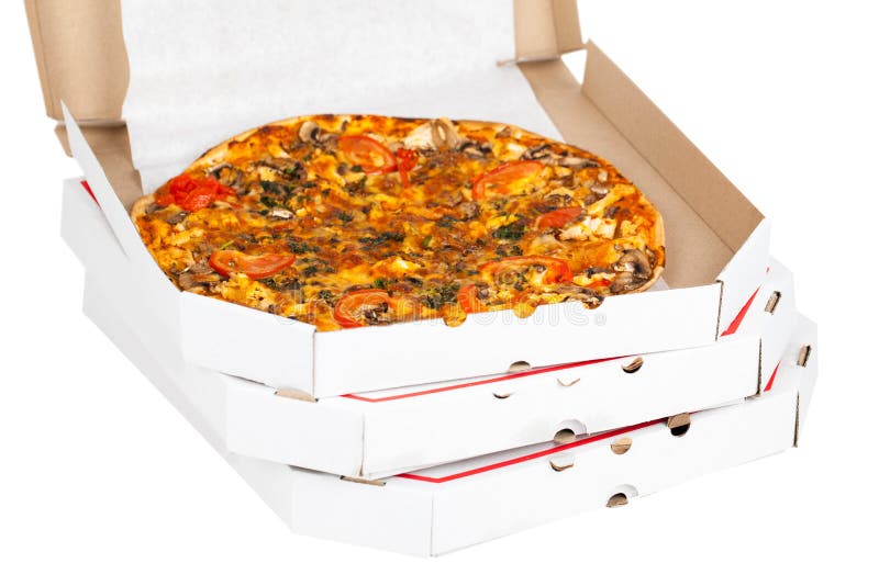 Fresh Hot Meat Pizza In A Box Stock Photo - Image of food, cheese: 89778728