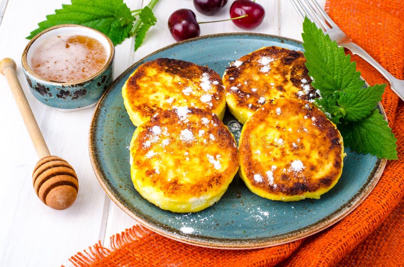 Hot Fried Delicious Cheese Cakes with Powdered Sugar Stock Photo ...