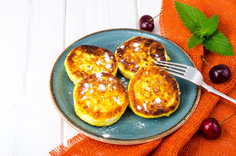 Hot Fried Delicious Cheese Cakes with Powdered Sugar Stock Photo ...