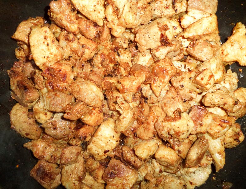 Hot Fried Meat in a Frying Pan Stock Photo - Image of cuisine, meat ...