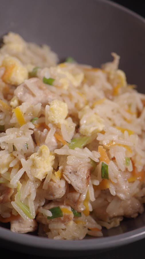 Hot Fried Rice in a Bowl on Table Stock Footage - Video of parsley ...