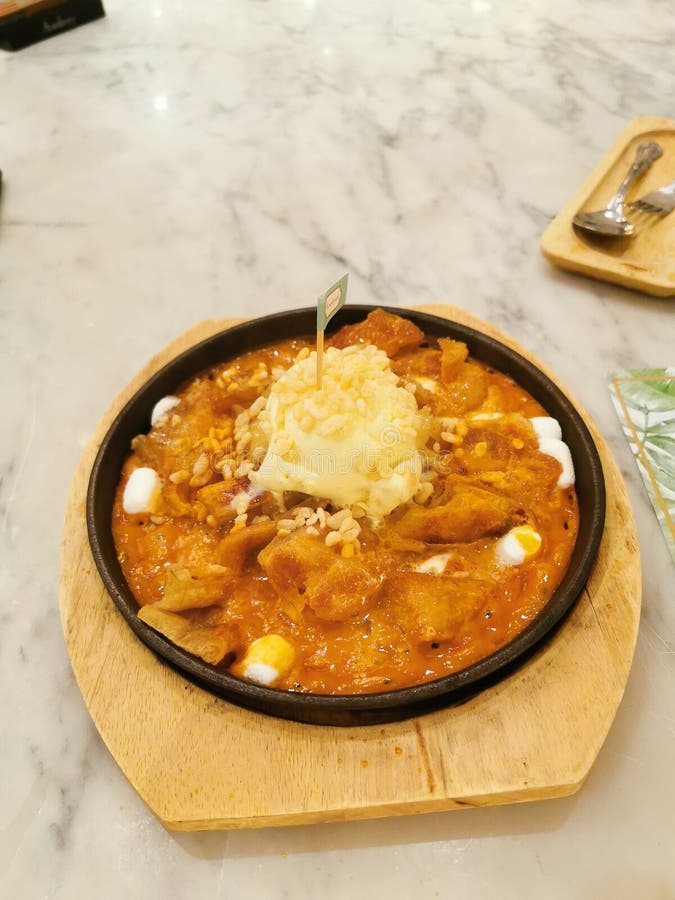 Hot Fried Roti Bread with Thai Tea Milk Cream on Hot Pan Stock Image ...