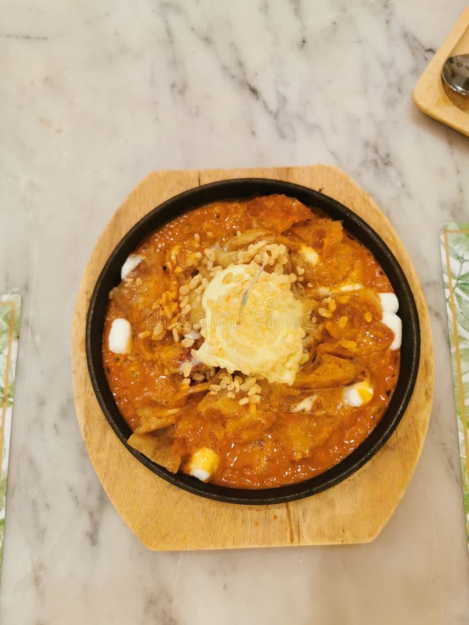 Hot Fried Roti Bread with Thai Tea Milk Cream on Hot Pan Stock Image ...