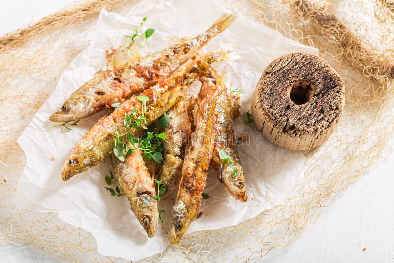 Hot Fried Smelt Fish with Salt and Herbs Stock Image - Image of healthy ...