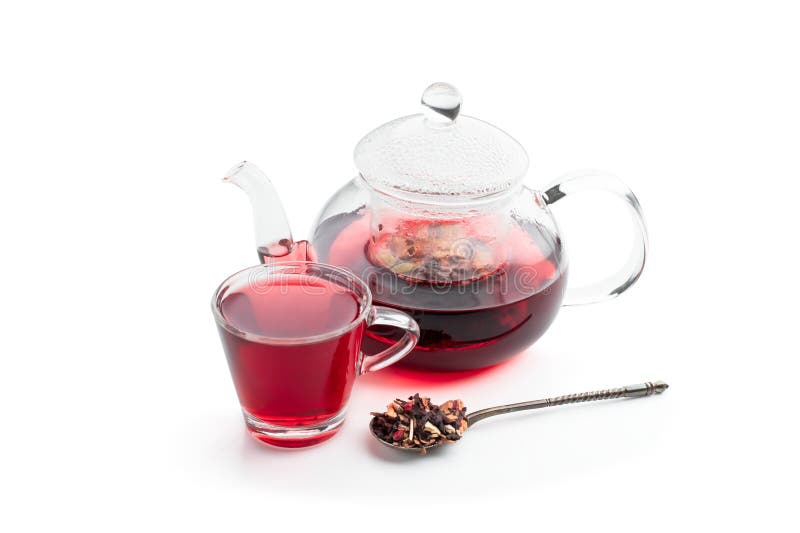 Hot Fruit Tea in Glass Teapot Isolated on White Stock Photo - Image of ...